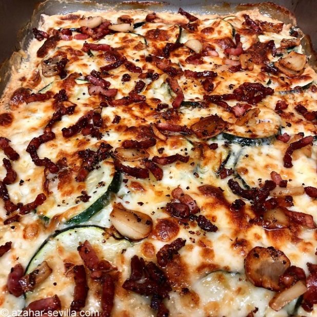 cheesy courgette bacon bake | azahar's kitchen